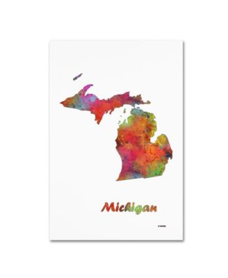 Marlene Watson 'Michigan State Map-1' Canvas Art - 30" x 47" - Macy's