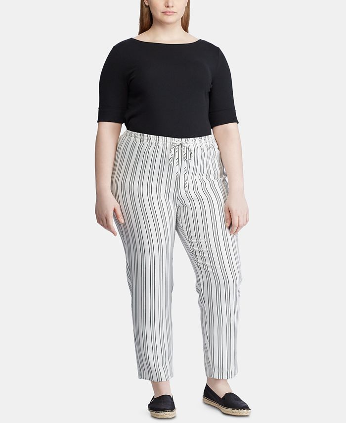Lauren Ralph Lauren Plus-Size Stripe-Print Straight-Leg Pants - Macy's