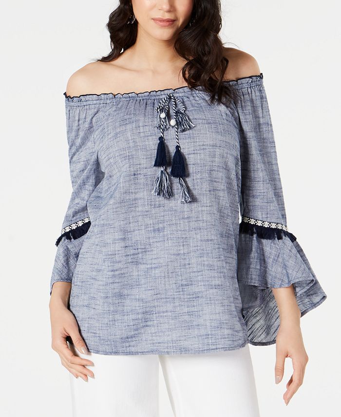 Style & Co Off-The-Shoulder Neck Top, Created for Macy's - Macy's