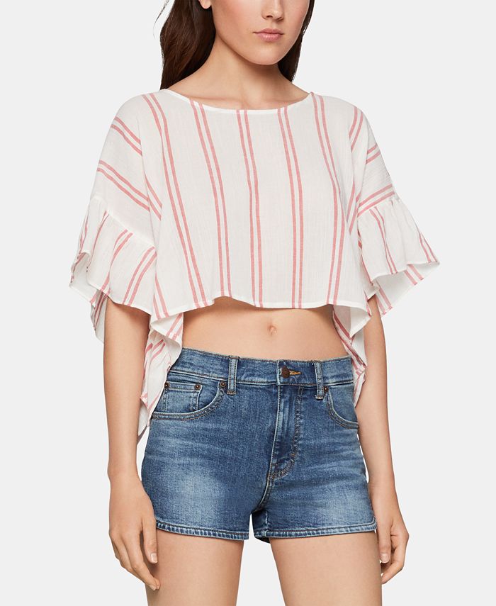 BCBGeneration Cotton Flutter-Sleeve Crop Top - Macy's