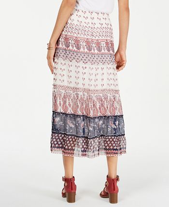 Style & Co Tiered Mixed-Print Midi Skirt, Created for Macy's - Macy's