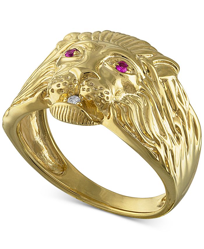 Macy's Ruby Accent & Diamond Accent Lion Ring in 14k Gold-Plated ...