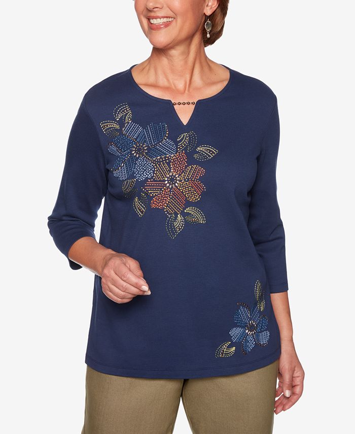 Alfred Dunner Petite Lake Tahoe Embroidered Top - Macy's