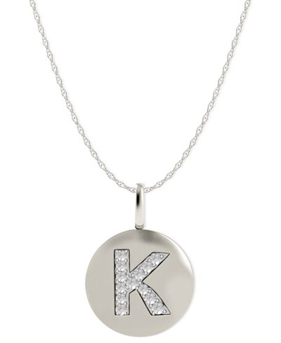 14k White Gold Necklace, Diamond Accent Letter K Disk Pendant ...