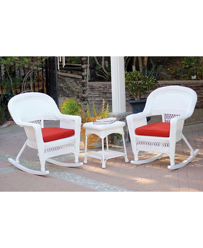 Jeco 3 Piece Rocker Wicker Chair Set with Cushion - Macy's
