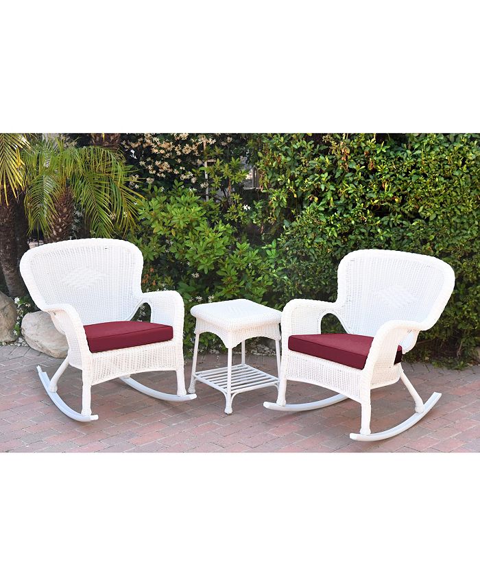 Jeco Windsor Wicker Rocker Chair and End Table Set with Chair Cushion ...