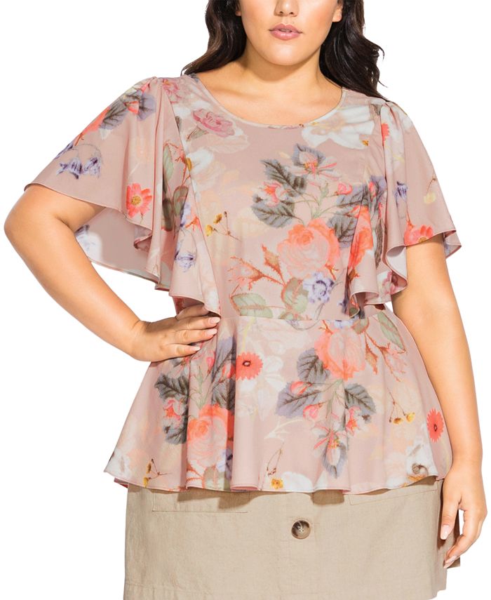 City Chic Trendy Plus Size Floral-Print High-Low Top - Macy's