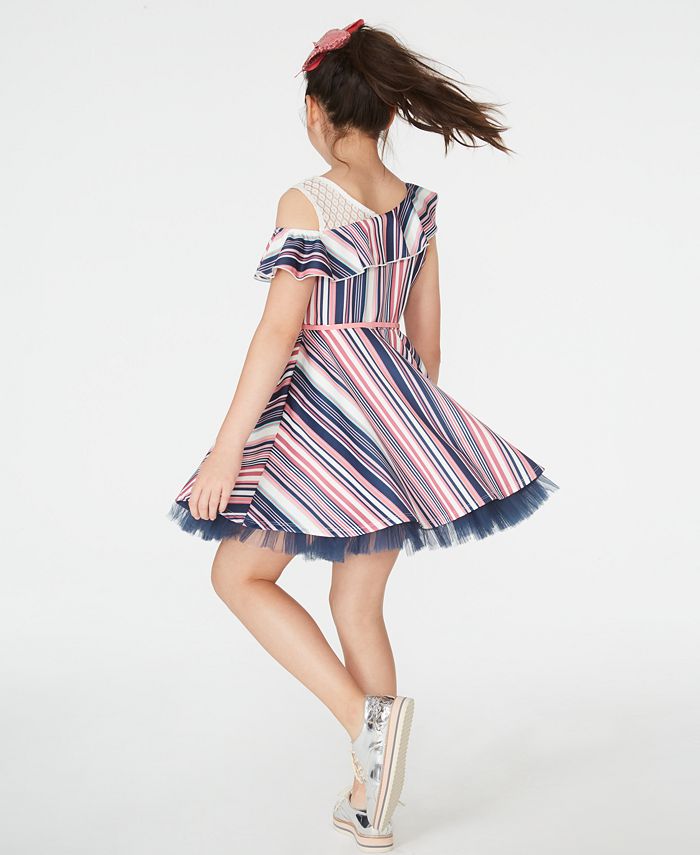 Beautees Big Girls Ruffled One-Shoulder Skater Dress & Bow Clip - Macy's