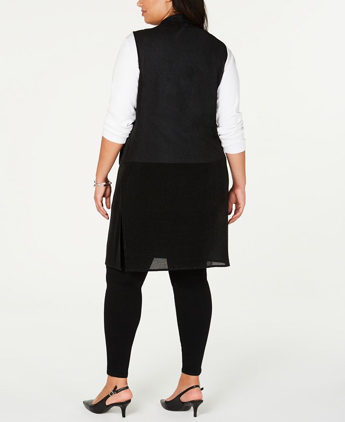 Alfani Plus Size Pleated Mesh Duster Vest, Created for Macy's - Macy's