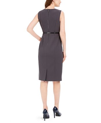 Calvin Klein Belted Sleeveless Sheath Dress - Macy's