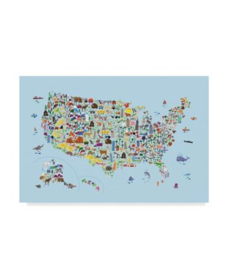 Michael Tompsett Animal Map of United States For Children and Kids Blue ...