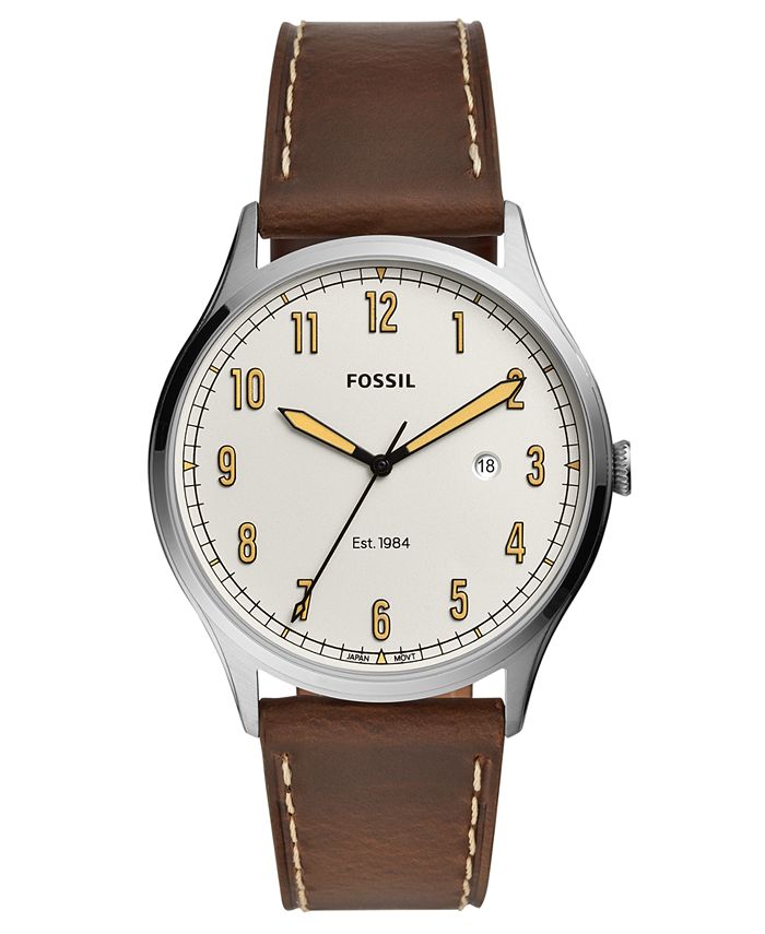 Fossil Men's Forrester Brown Leather Strap Watch 42mm - Macy's