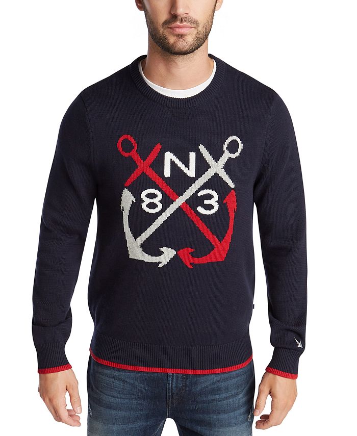 Nautica Men's Blue Sail Classic-Fit Anchor Graphic Sweater, Created for ...