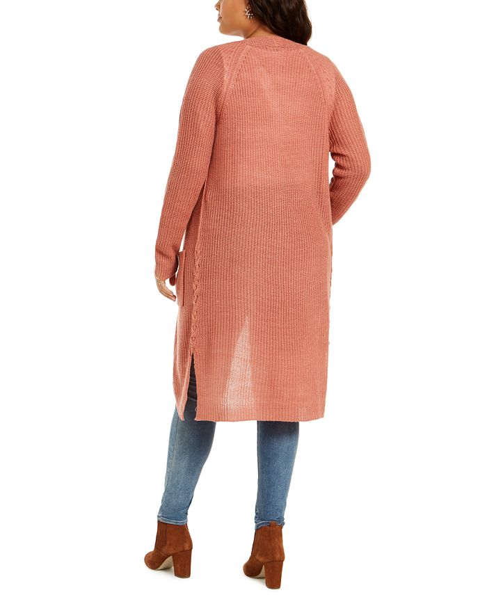 Planet Gold Trendy Plus Size Lace-Up Duster Sweater - Macy's