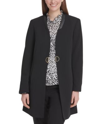 DKNY Petite Open-Front Topper Jacket With Faux-Leather Trim - Macy's