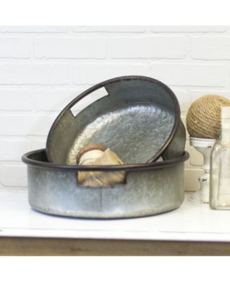VIP Home & Garden 2-Piece Galvanized Metal Round Trays - Macy's