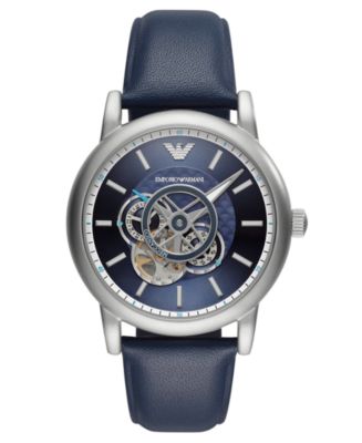 Emporio Armani Men's Automatic Blue Leather Strap Watch 43mm - Macy's