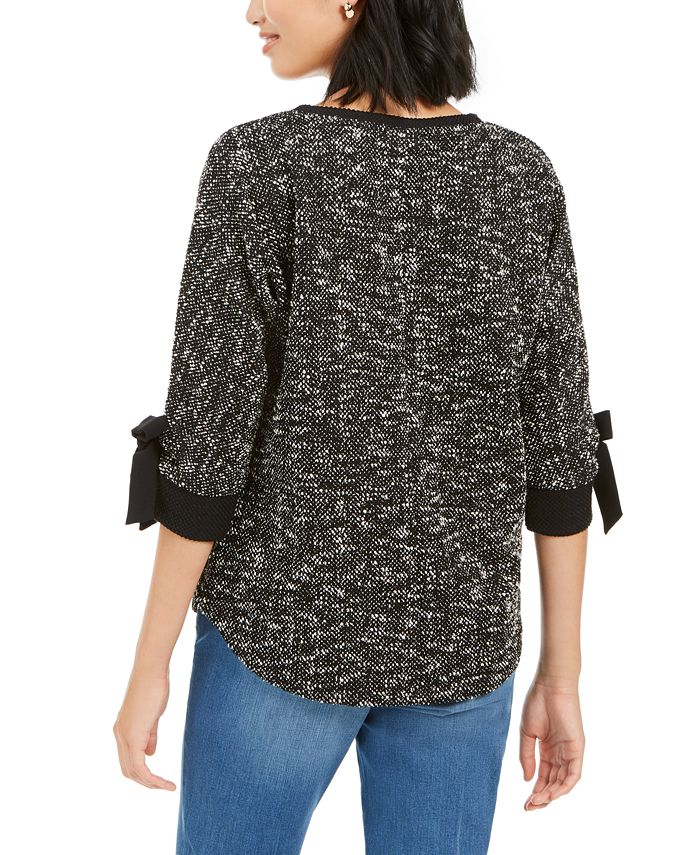 Charter Club Petite Bow-Cuff Marled Top, Created for Macy's - Macy's