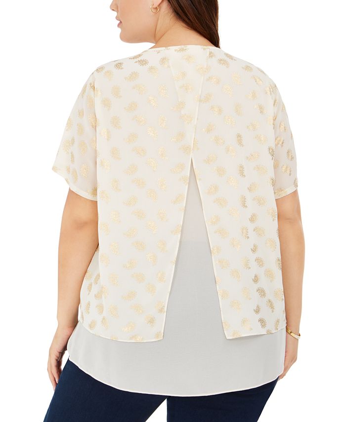 Michael Kors Plus Size Metallic-Print Slit-Back Top - Macy's