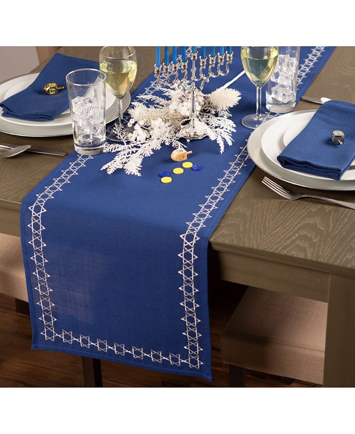 Design Imports Embroidered Star David Table Runner - Macy's