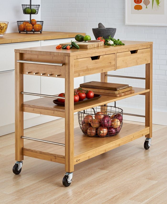 TRINITY 48" Bamboo Kitchen Island with Drawers - Macy's