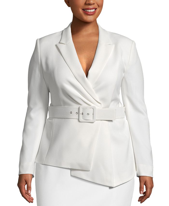 Tahari ASL Plus Size Asymmetrical Belted Skirt Suit - Macy's