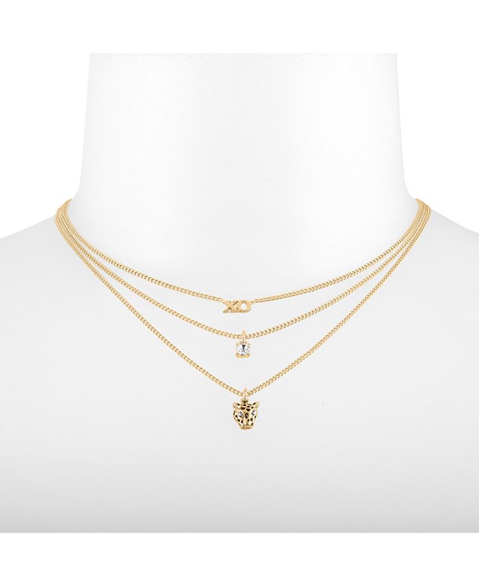 RACHEL Rachel Roy Gold-Tone XO, Leopard & Crystal Layered Pendant ...