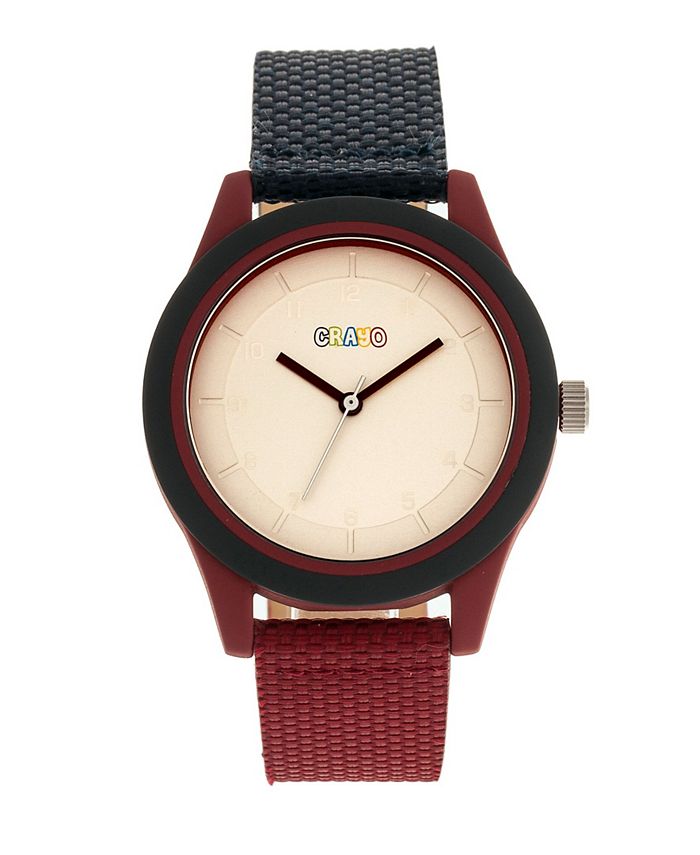 Crayo Unisex Pleasant Navy, Maroon Leatherette Strap Watch 39mm - Macy's