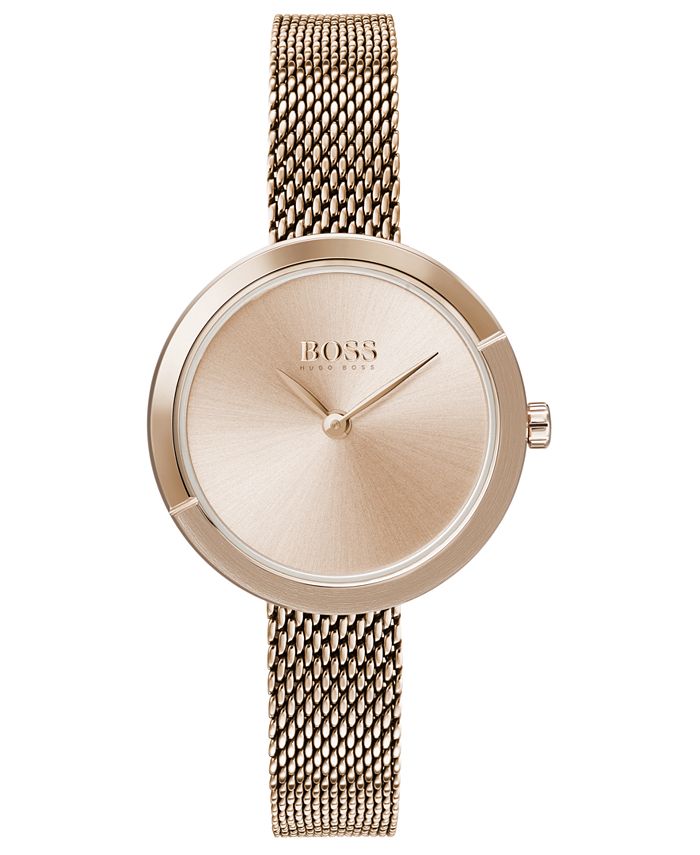BOSS Women's Ophelia Rose Gold Ion-Plated Stainless Steel Mesh Bracelet ...