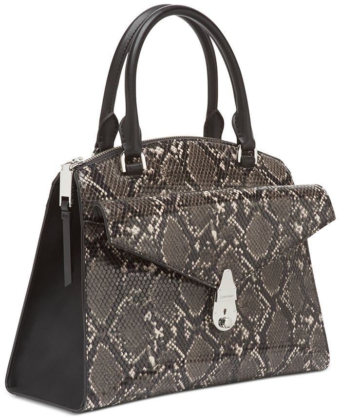Calvin Klein Small Lock Leather Satchel - Macy's