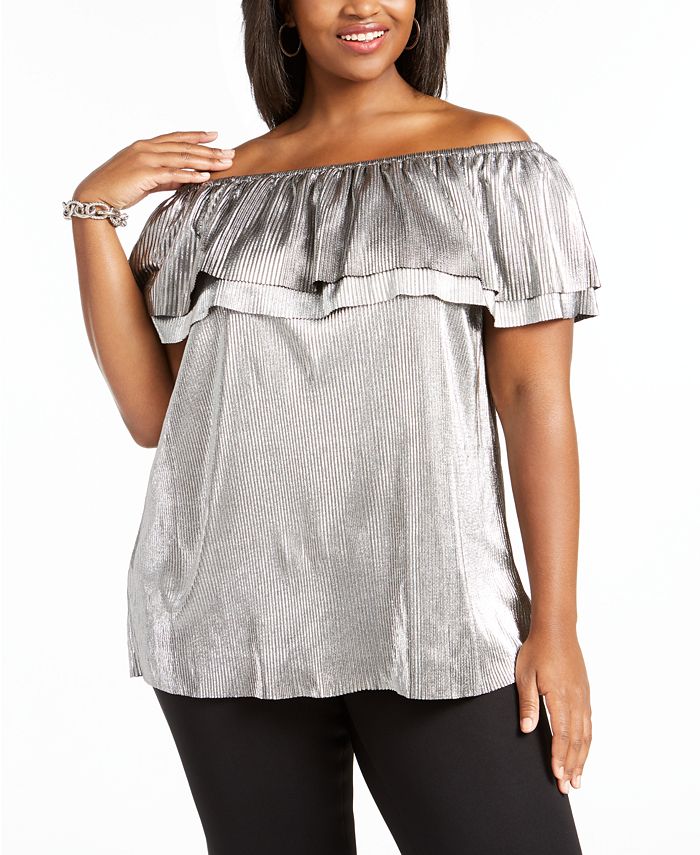 Michael Kors Plus Size Metallic Ruffle Top - Macy's