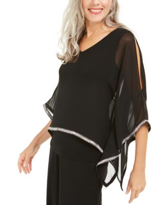 MSK Rhinestone-Trim Overlay Top - Macy's