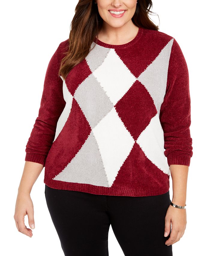 Alfred Dunner Plus Size Classics Colorblocked Chenille Sweater - Macy's