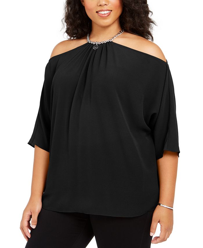Michael Kors Plus Size Chain-Neck Cold-Shoulder Top - Macy's