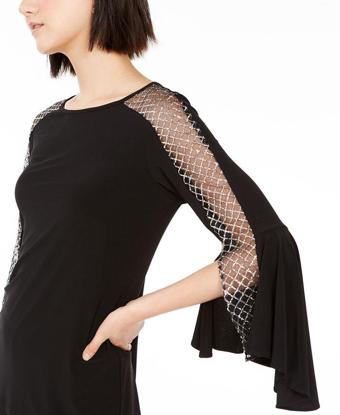 MSK Sparkle-Mesh Bell-Sleeve Top - Macy's