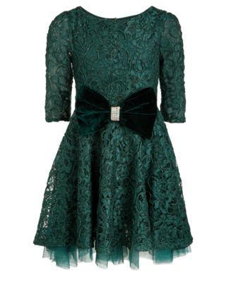 Beautees Big Girls Lace & Velvet Bow Skater Dress - Macy's