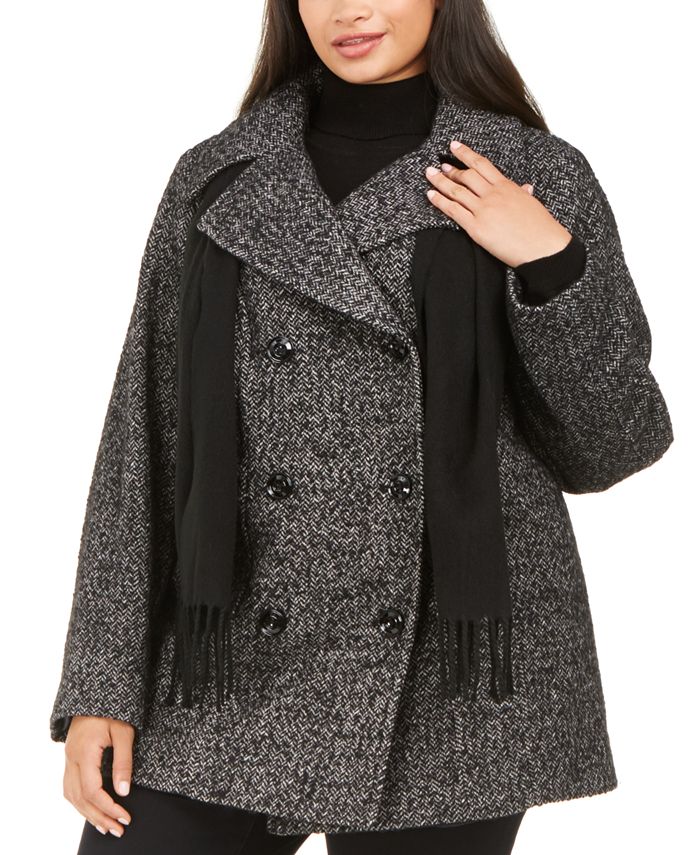 London Fog Plus Size Double Breasted Peacoat And Scarf Macys