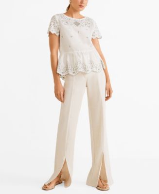 MANGO Embroidered Flower Top - Macy's