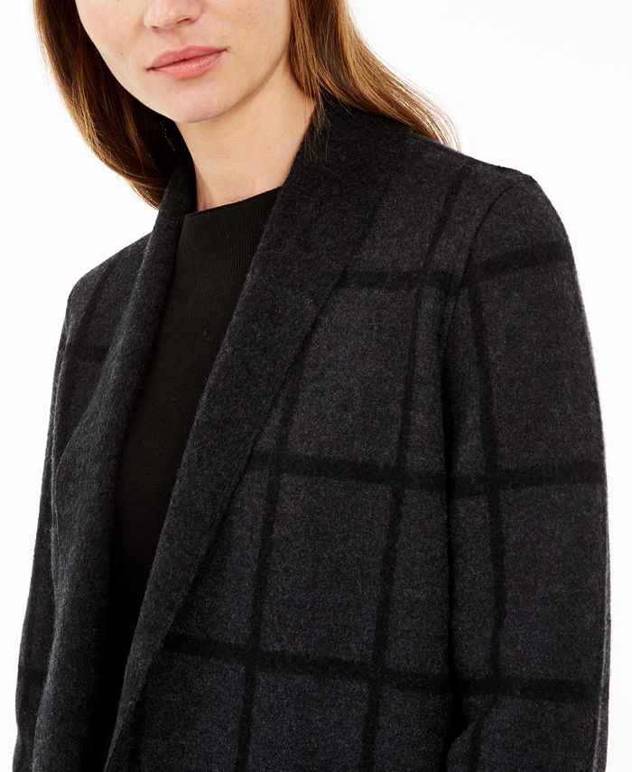 Eileen Fisher Wool Shawl-Collar Windowpane Cardigan - Macy's