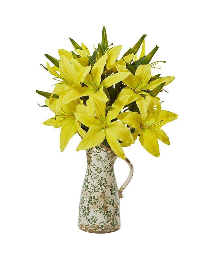 Nearly Natural Lily Artificial Arrangement in Floral Pitcher - Macy's
