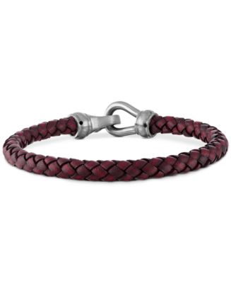 Esquire Men's Jewelry Braided Red Leather Bracelet in Stainless Steel ...