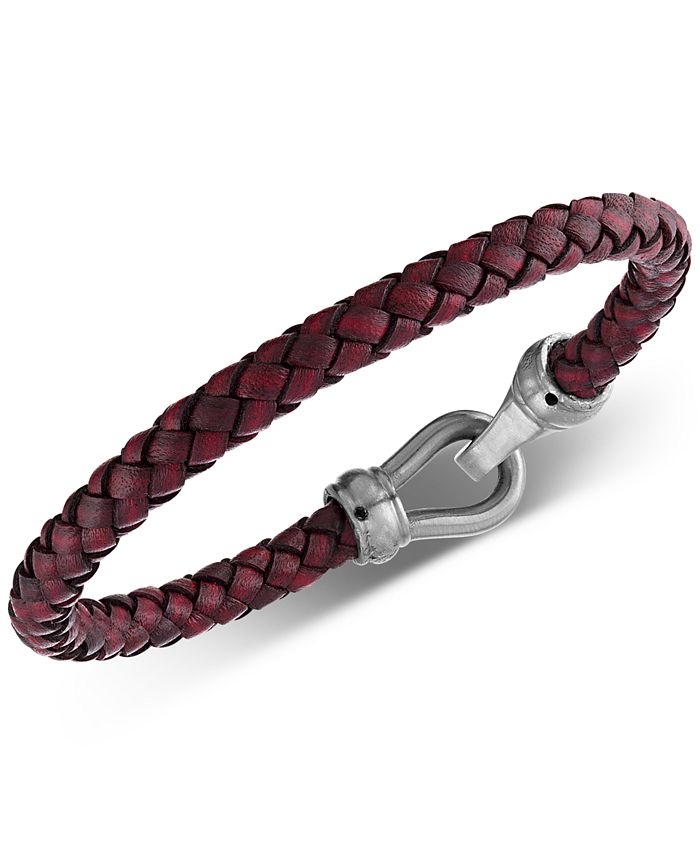 Esquire Men's Jewelry Braided Red Leather Bracelet in Stainless Steel ...