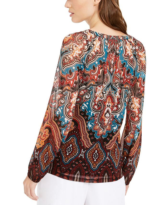 INC International Concepts I.N.C. Printed Lace-Up Top, Created for Macy ...