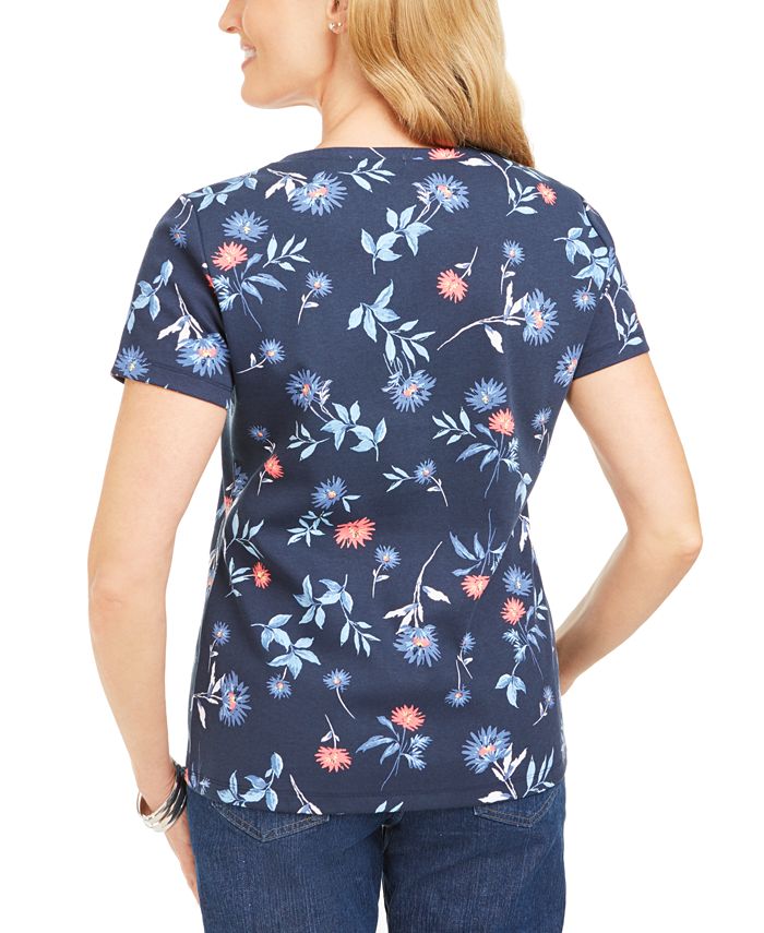 Karen Scott Floral-Print Short-Sleeve Henley Top, Created for Macy's ...