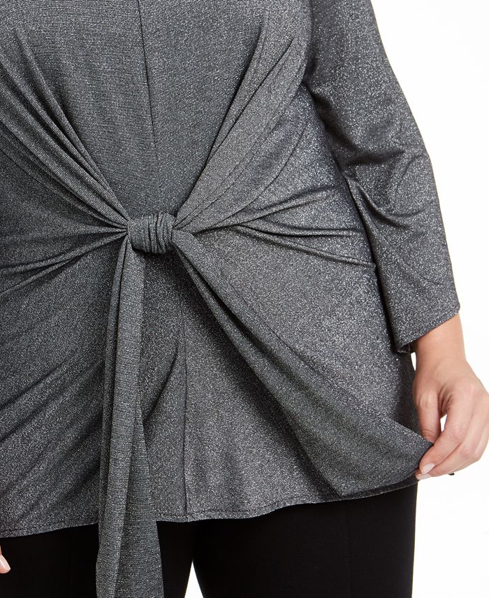 Alfani Plus Size Metallic Tie-Front Top, Created for Macy's - Macy's