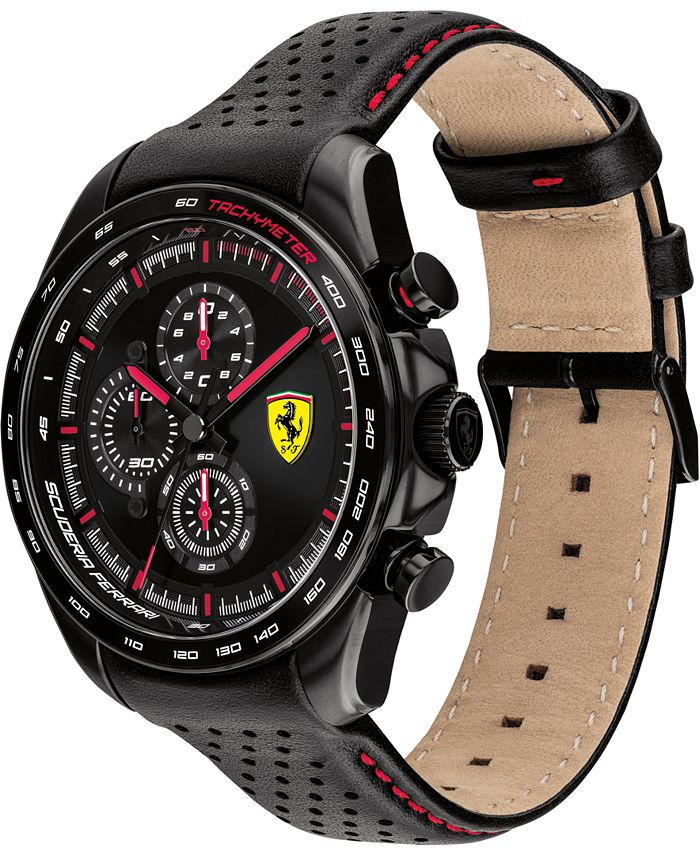 Ferrari Men's Chronograph Speedracer Black Leather Strap Watch 44mm ...