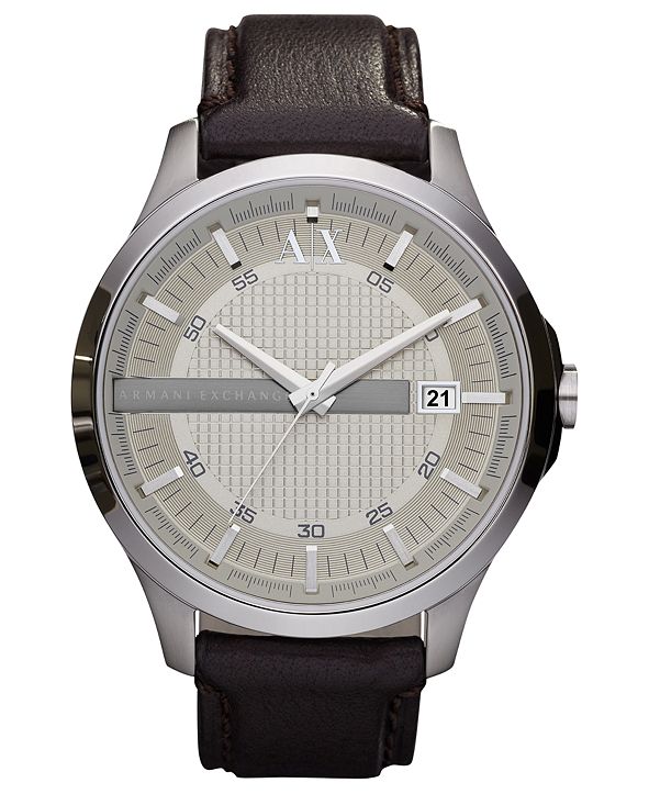 A|X Armani Exchange Watch, Men's Brown Leather Strap 46mm AX2100 ...