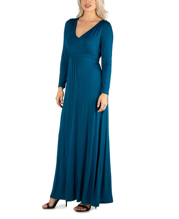 24seven Comfort Apparel Women's Semi Formal Long Sleeve Maxi Dress ...
