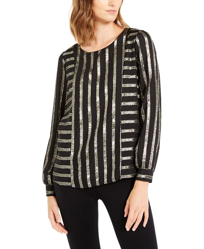 Alfani Metallic-Stripe Top, Created For Macy's - Macy's