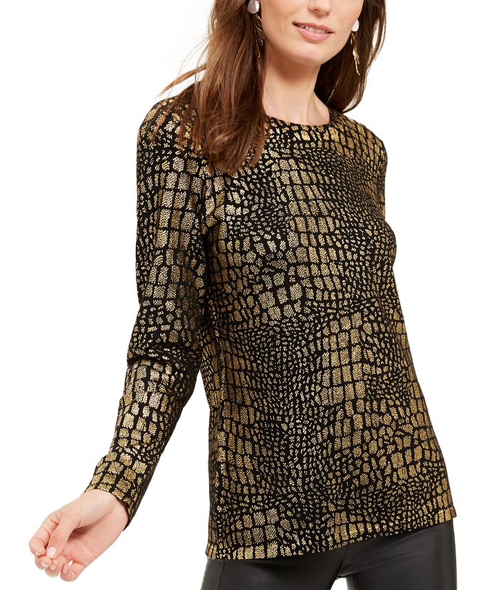 INC International Concepts INC Metallic Reptile-Print Sweater, Created ...